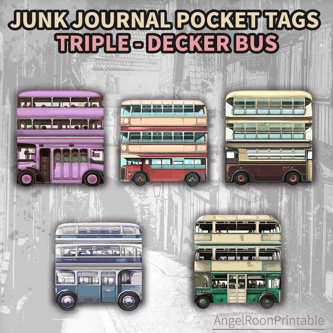 Magic World Triple Decker Buses Digital Junk Journal Pocket - Etsy