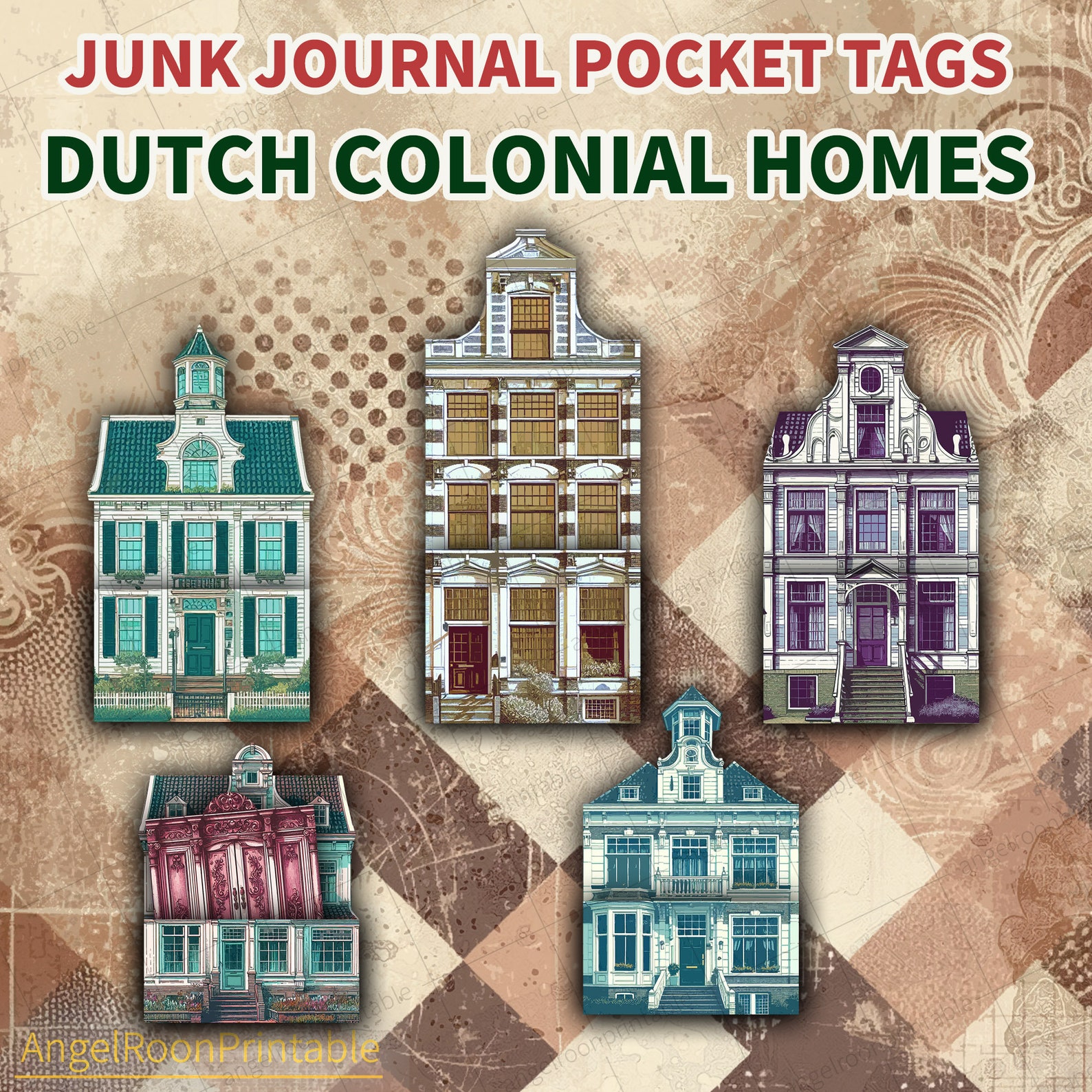 Dutch Colonial Homes Junk Journal Pocket Tags: Vintage Ephemera ...