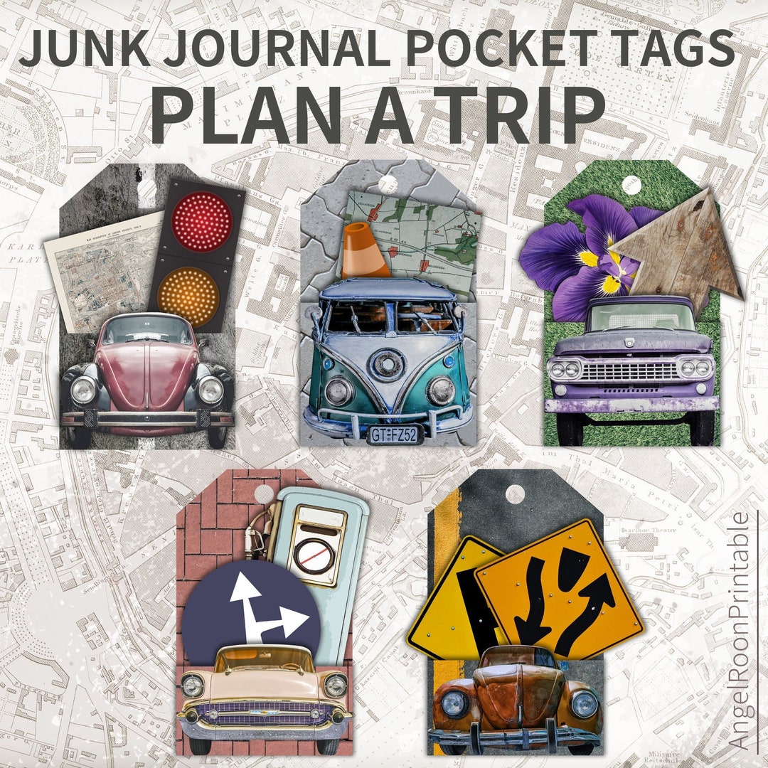 Vintage Car Junk Journal Pocket Tags: Road Trip Ephemera (digital ...