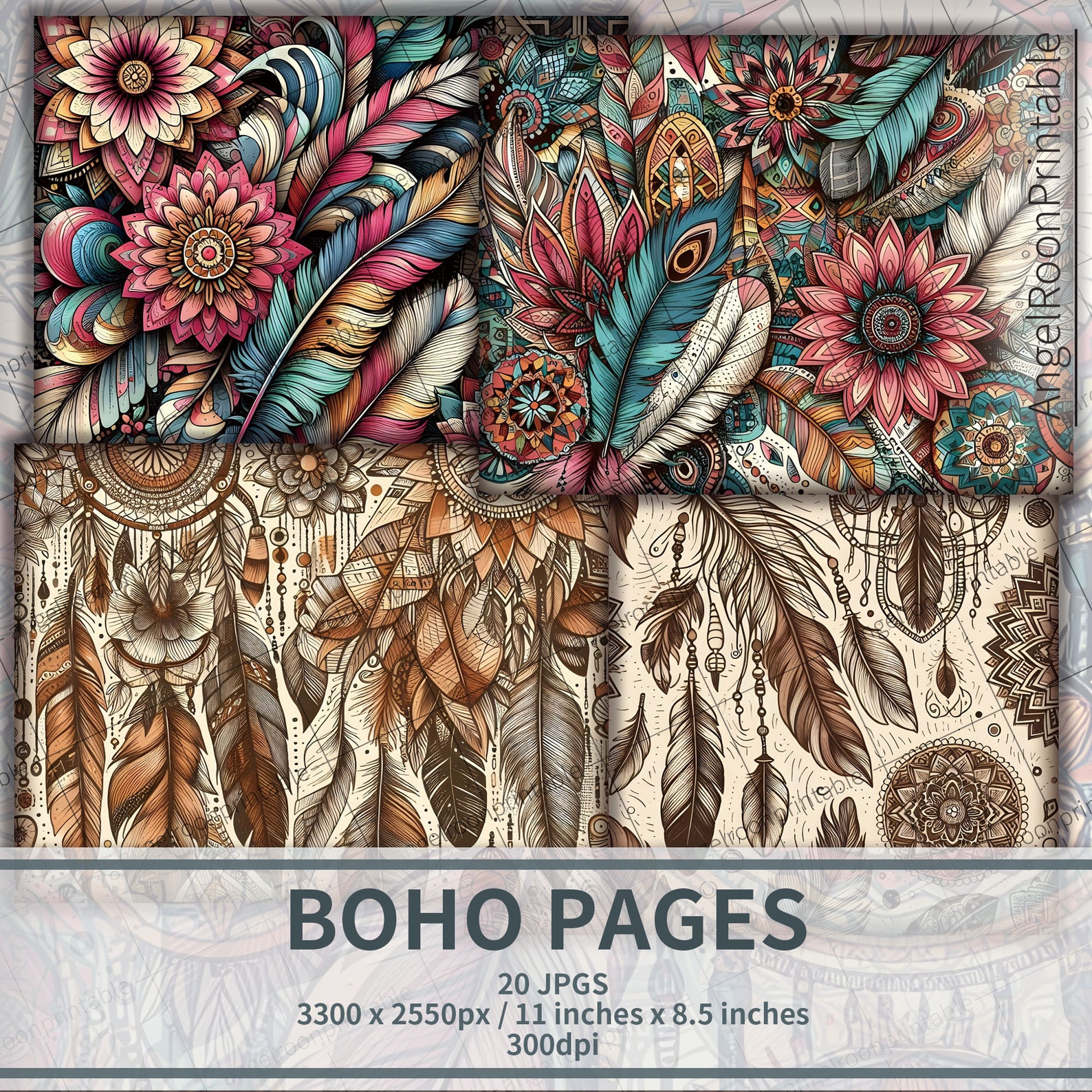 Boho Junk Journal Covers, Bohemian Background Page, Colorful Hippie ...