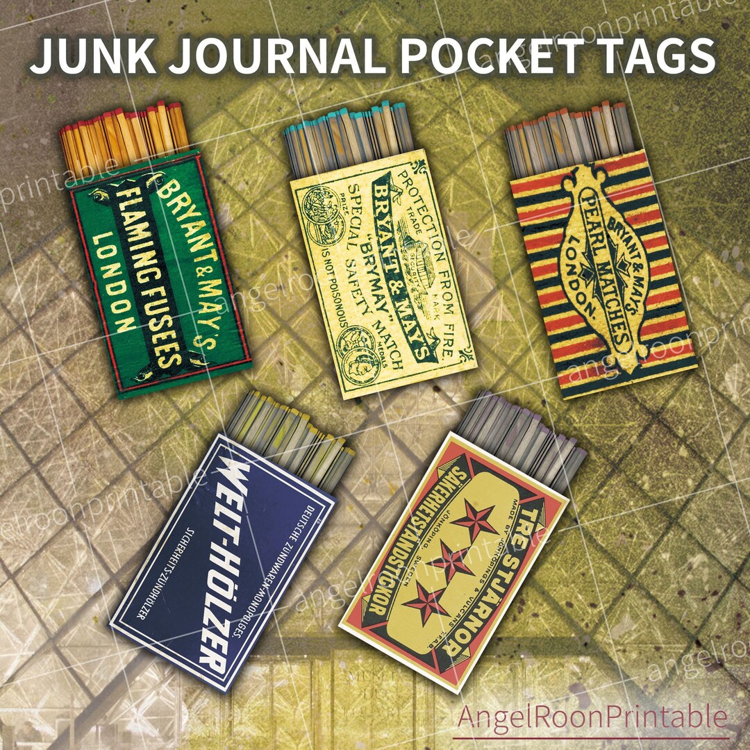 Vintage Matchbox Junk Journal Pocket Tags | Retro Match Box Loaded ...