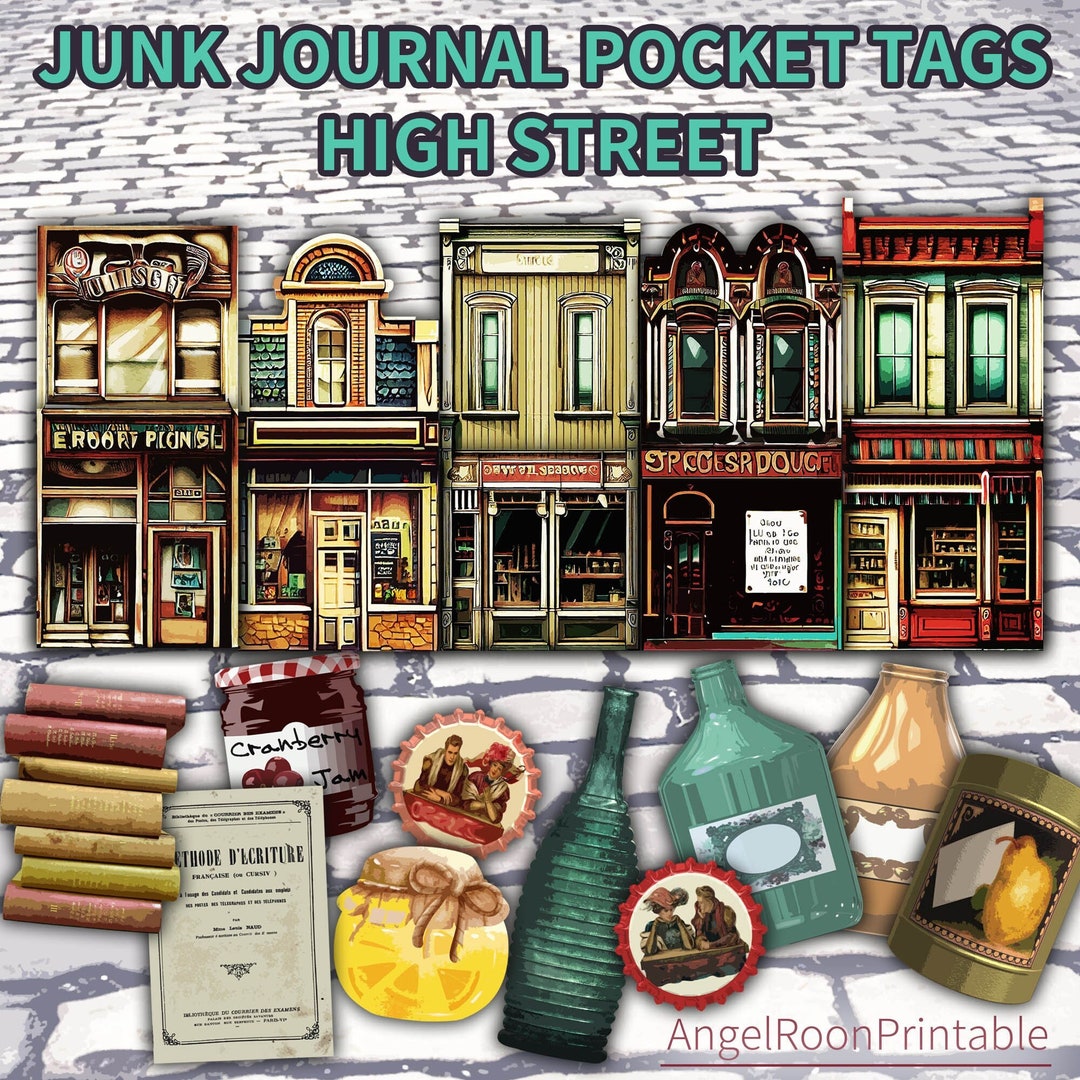 High Street Shops Junk Journal Pocket Tags, Stores, Shopping, Vintage ...