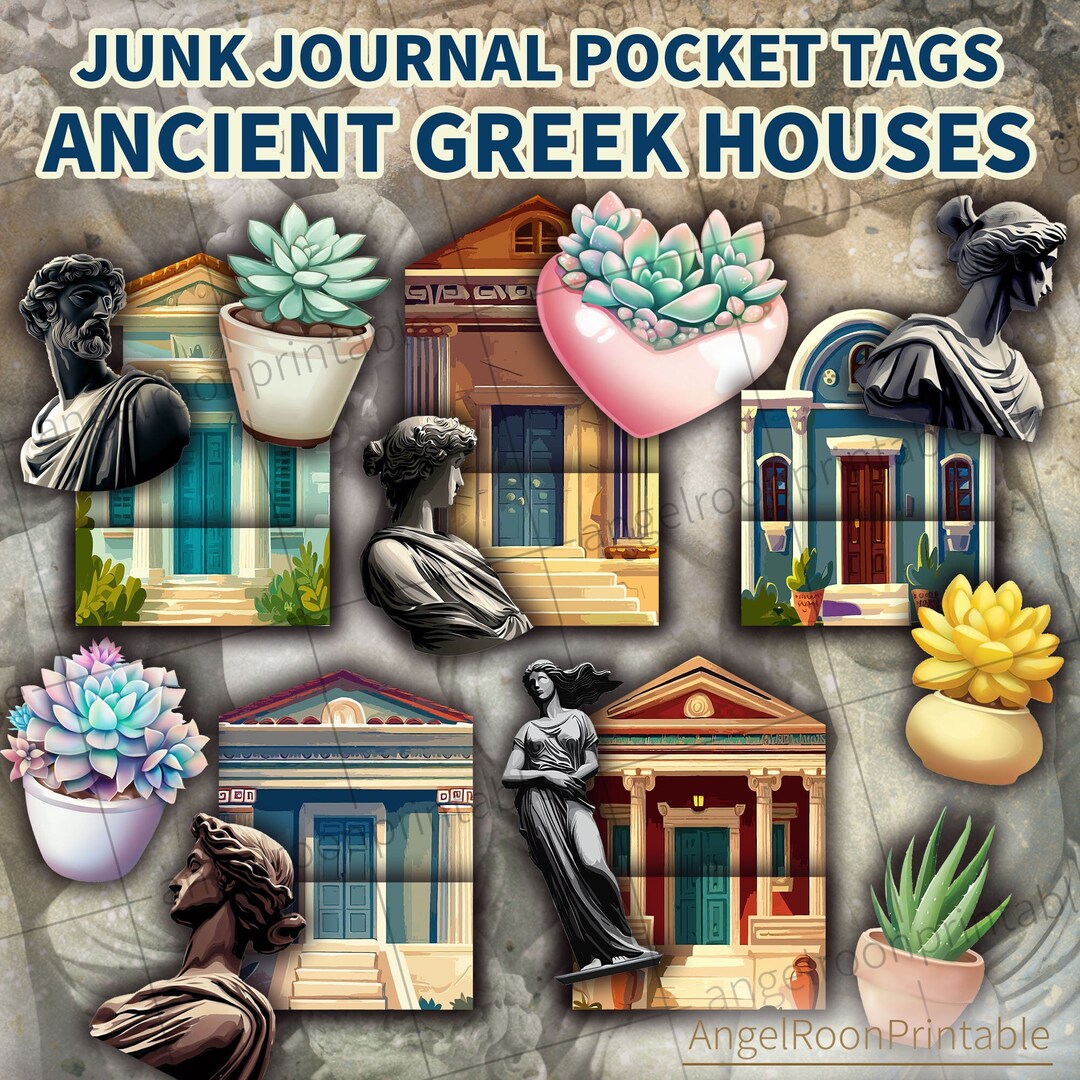 Ancient Greek House Junk Journal Pocket Tags | Greece Home Scrapbook ...