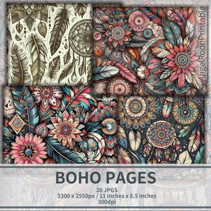 Boho Junk Journal Covers, Bohemian Background Page, Colorful Hippie ...