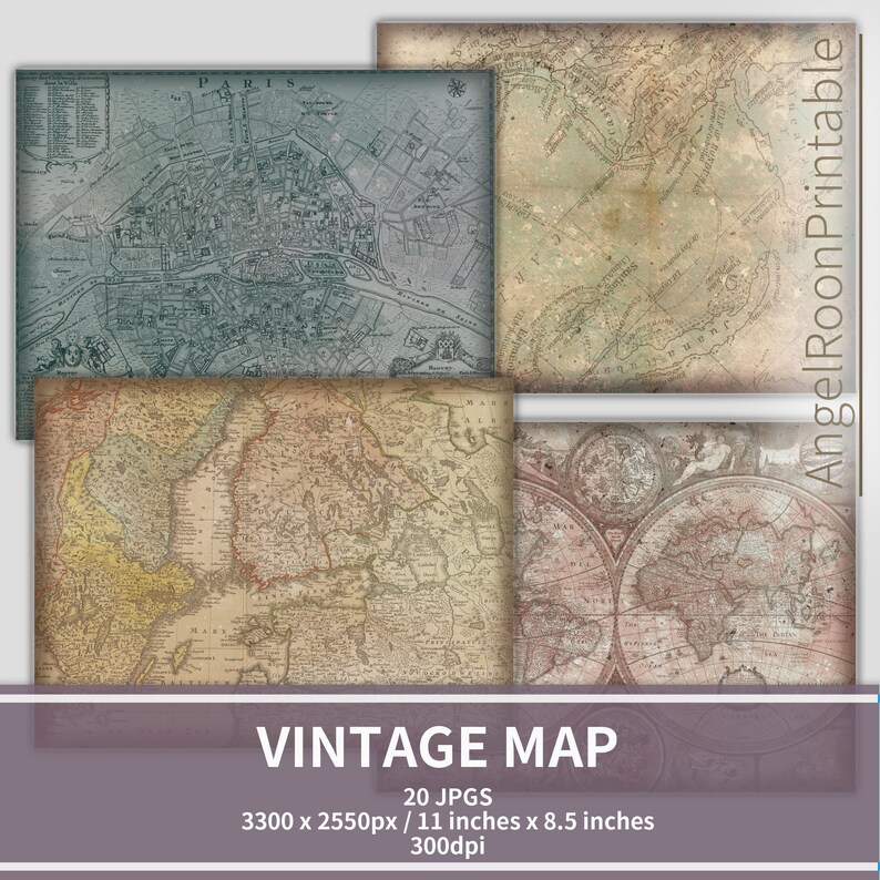 Old World Map Junk Journal Paper Set Vintage Map Digital - Etsy