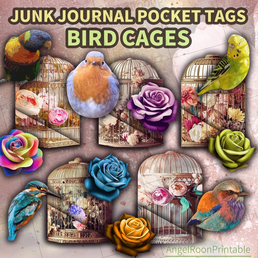 Bird Cages Junk Journal Pocket Tags, Birdcages, Bird Lover Gift, Card ...