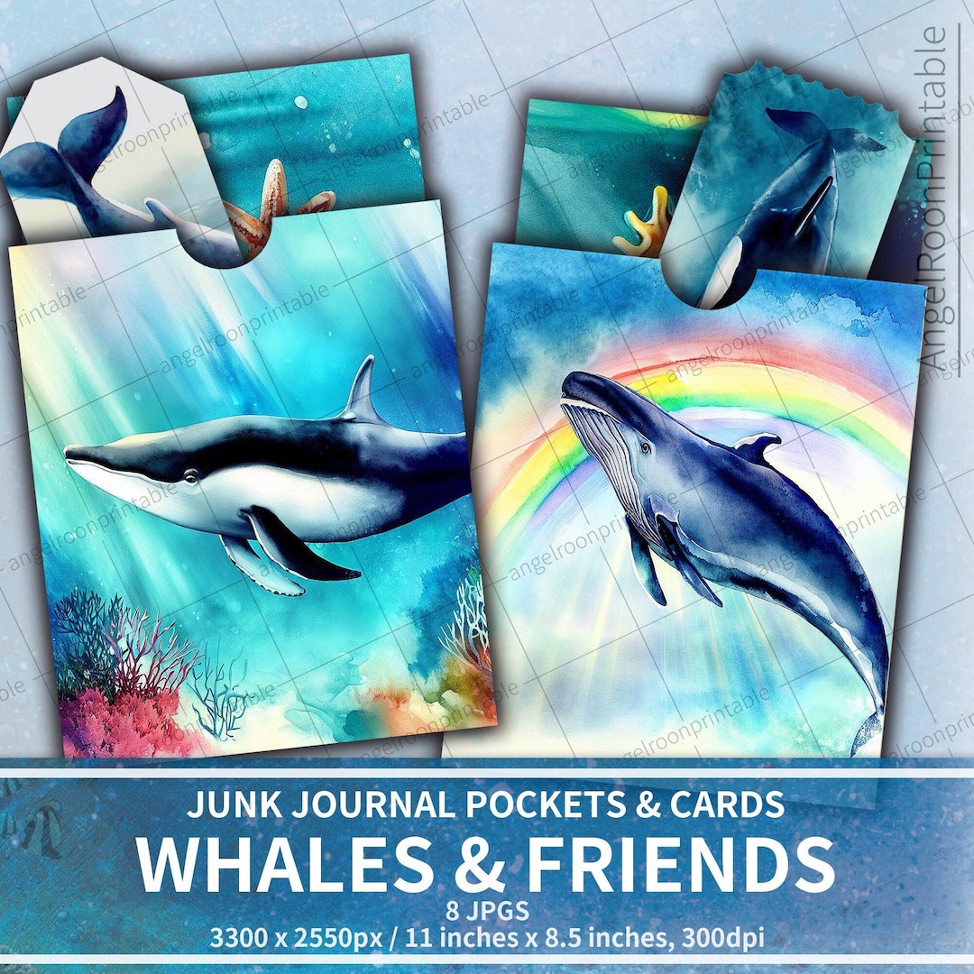Whale Junk Journal Pockets & Cards Kit | Aquarium Scrapbook Loaded ...