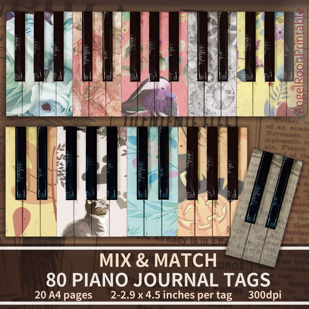 Junk Journal Music Tag - PIANO KEYBOARD, Card, Bookmark, Downloadable ...