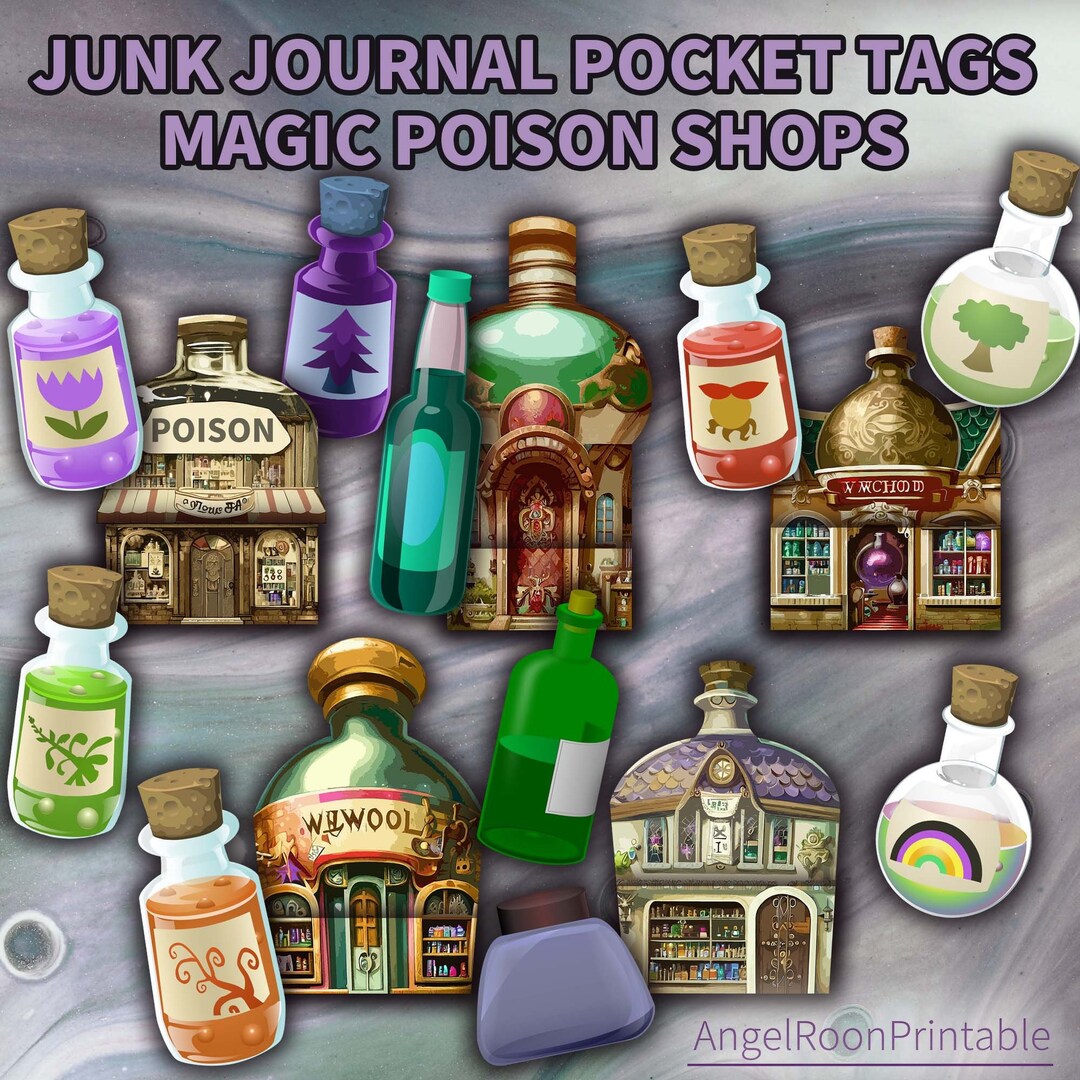 Wizard Poison Shop Junk Journal Pocket Tags Witch Potion Bottle ...