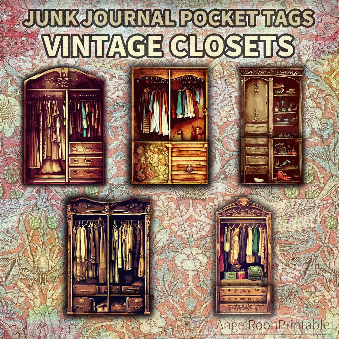 Vintage Junk Journal Pocket Tags Antique Closets Digital Scrapbook