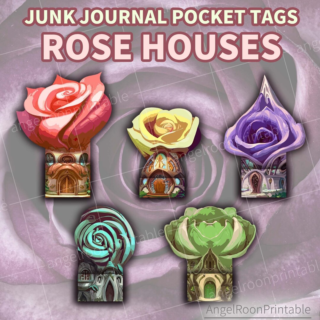 Rose Houses Diary Pocket Tags, Floral, Flower, Handmade Scrapbook, Junk ...