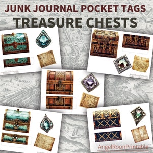 Pirate Treasure Chest Junk Journal Pocket Tags: Map Ephemera (printable ...