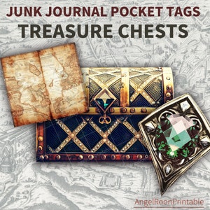 Pirate Treasure Chest Junk Journal Pocket Tags: Map Ephemera (printable ...