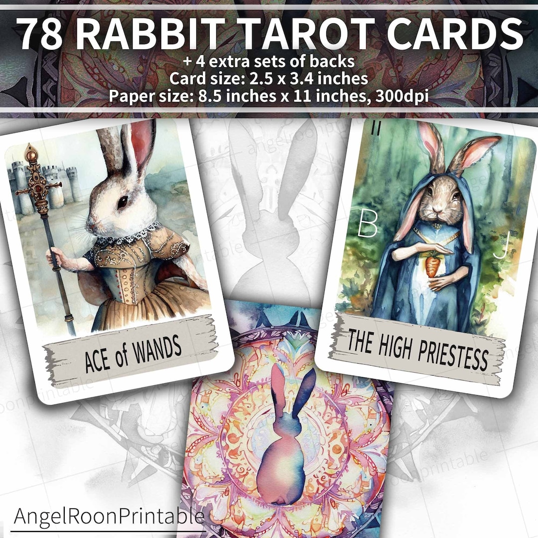 Digital Major and Minor Arcana 78 Cards Tarot Deck, Rabbit, Vintage ...