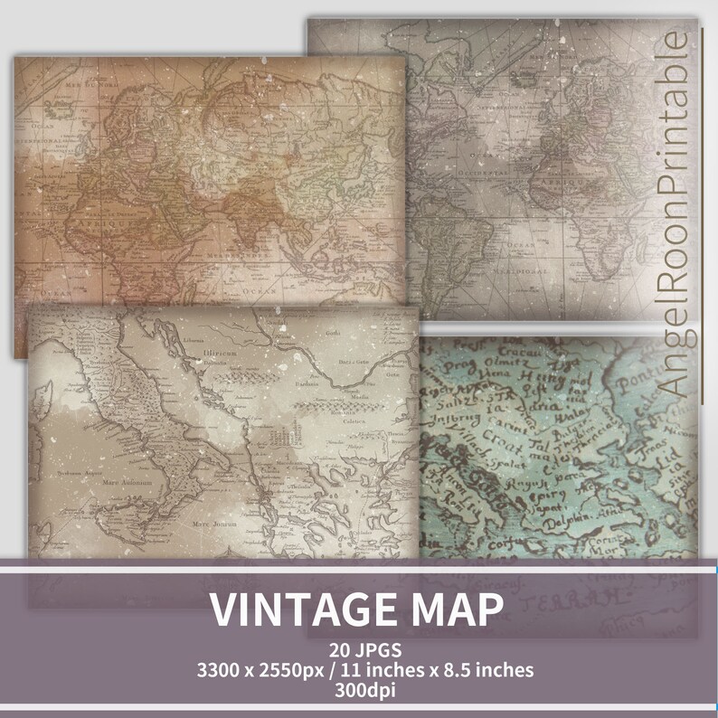 Old World Map Junk Journal Paper Set Vintage Map Digital - Etsy