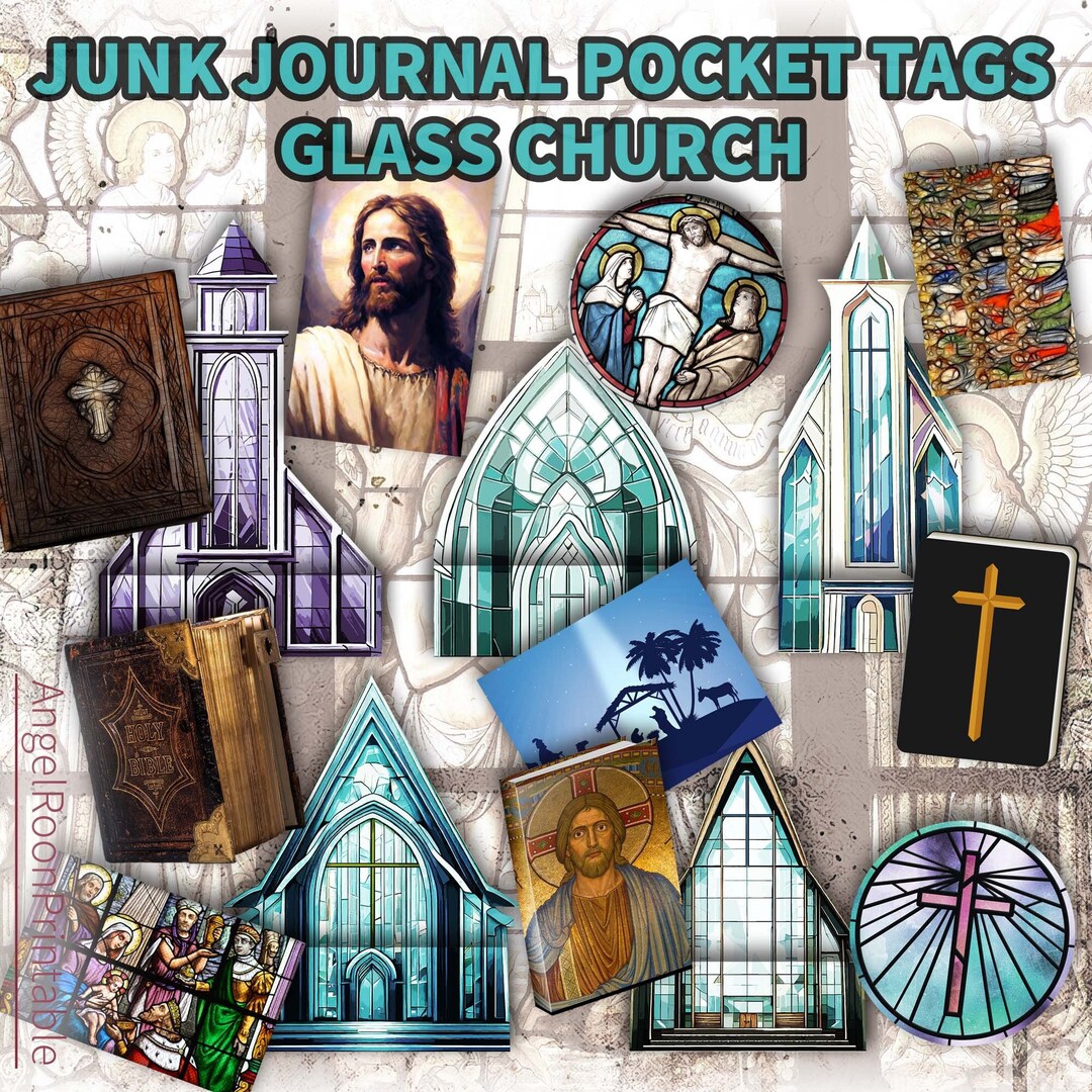 Glass Church Junk Journal Pocket Tags | Religion Worship Chapel ...