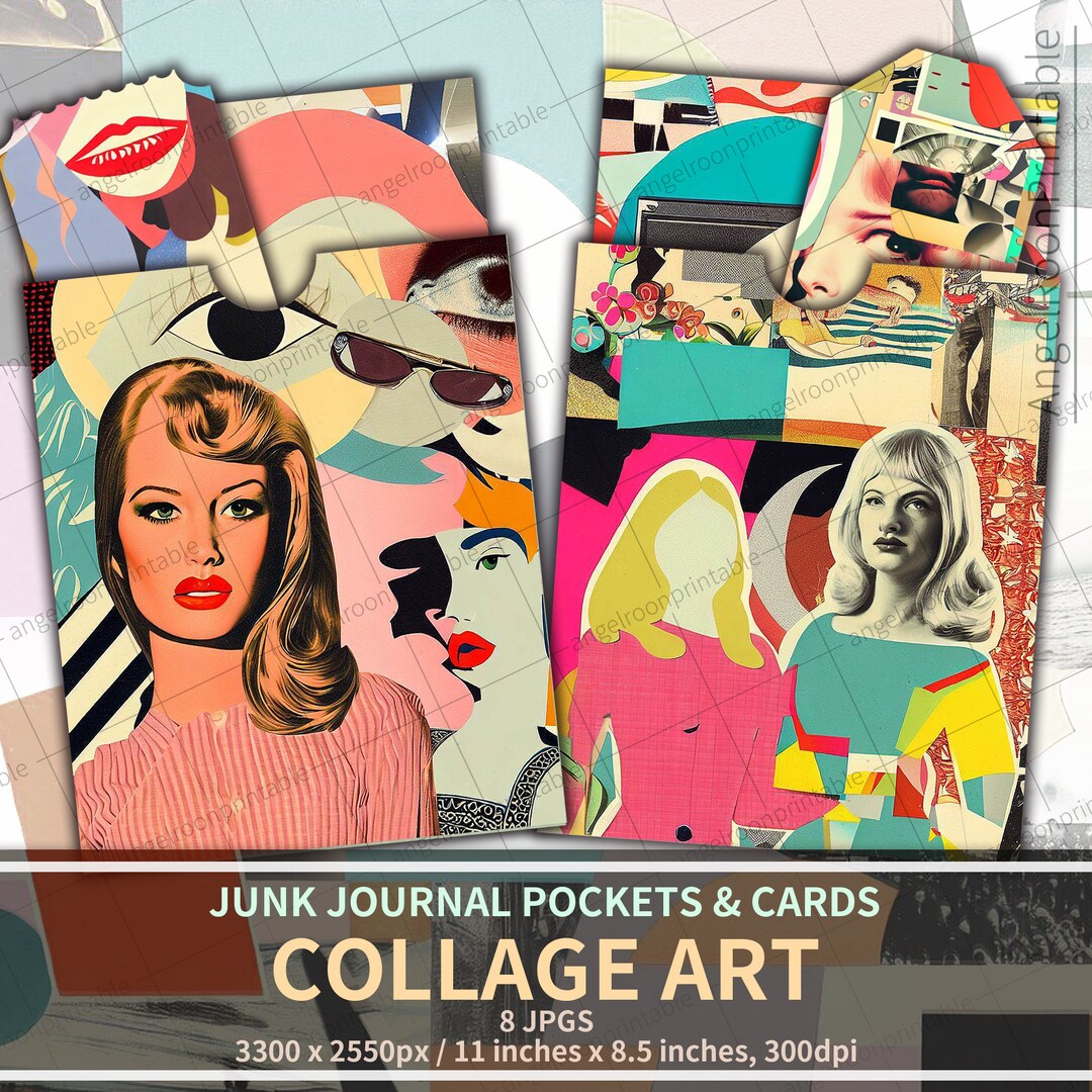 Colorful Junk Journal Pockets & Cards Kit Collage Art - Etsy