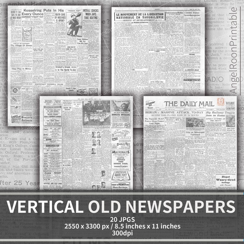 Vintage Newspaper Texture Paper Pack: Black & White Scrapbook Pages ...