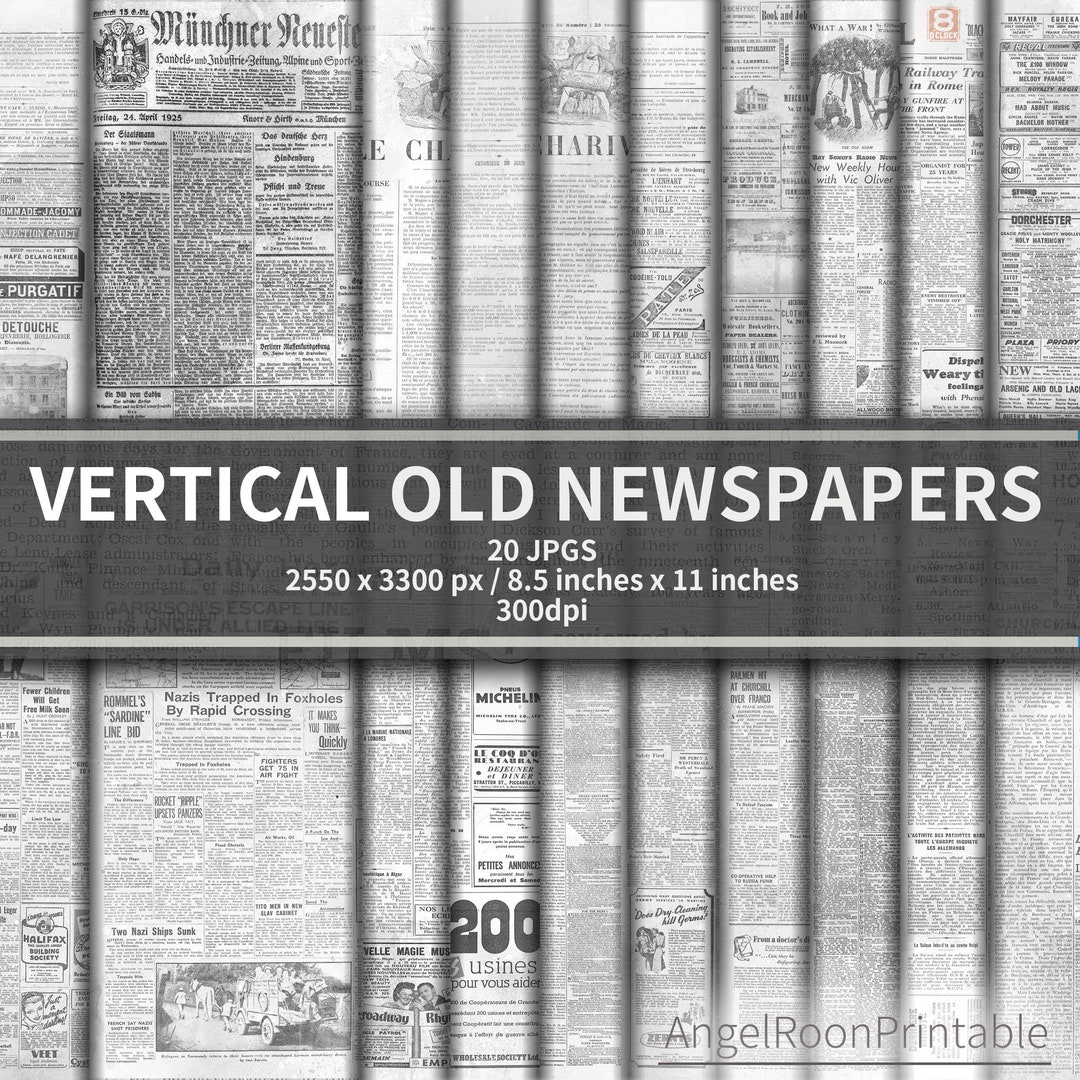 Vintage Newspaper Junk Journal Paper Pack | Black & White Dyed Vertical ...