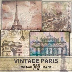 Vintage Paris Junk Journal Paper, France Scrapbook Background Page ...