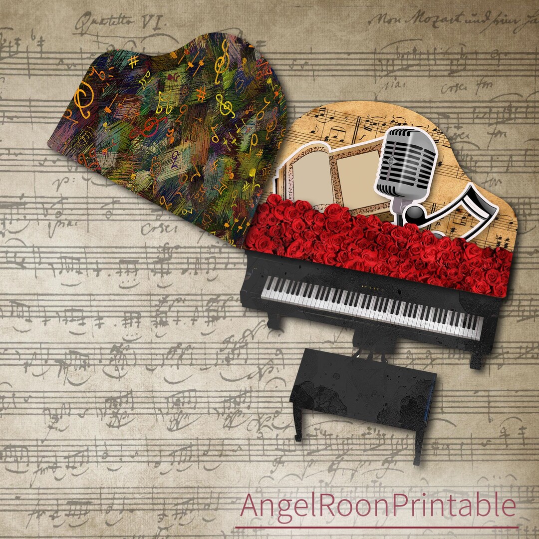 Junk Journal Music Pocket Template, Piano Envelope, Folio, Printable ...