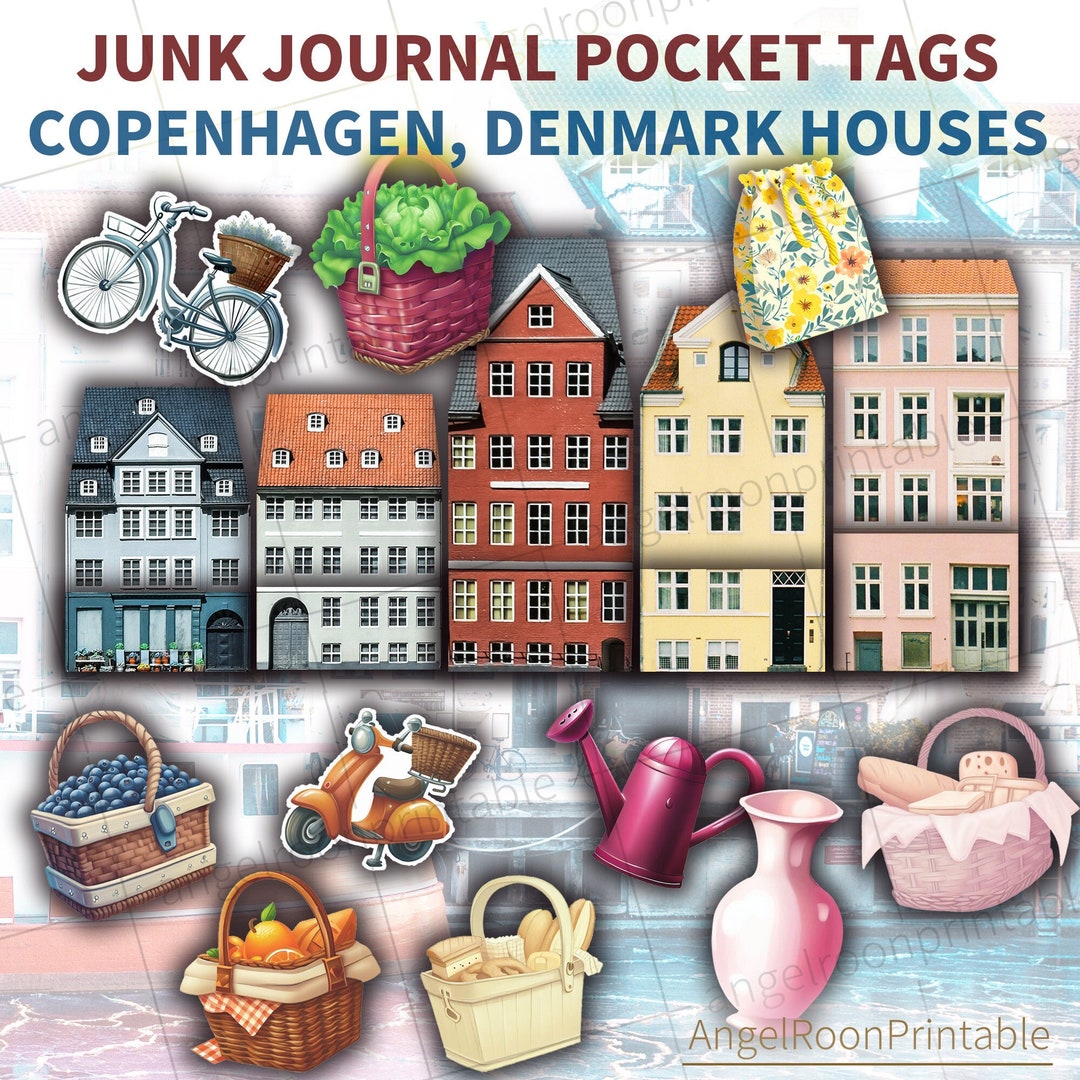 Denmark House Junk Journal Pocket Tags | Danish Copenhagen Home ...