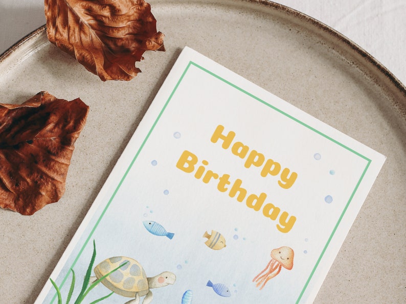 Sea Animal Birthday Card Printable, Boy and Gir Birthday Greeting Card ...