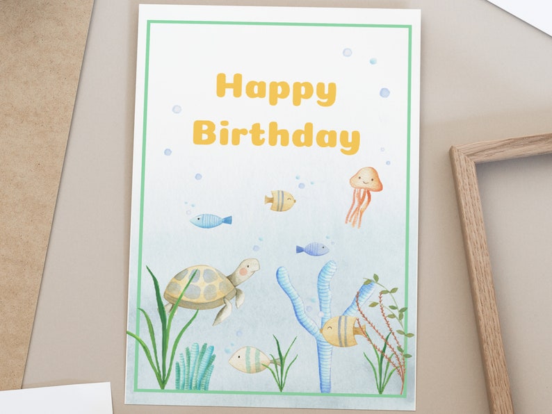 Sea Animal Birthday Card Printable, Boy and Gir Birthday Greeting Card ...