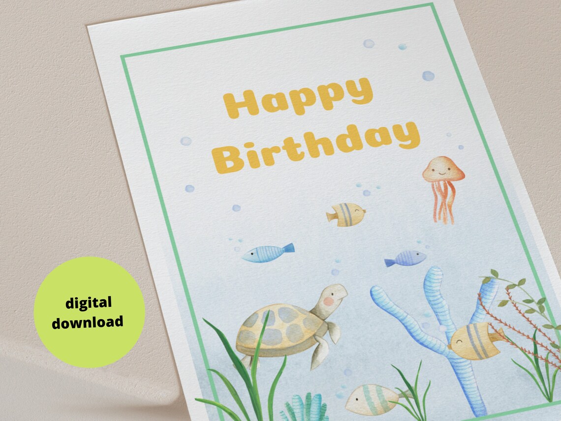 Sea Animal Birthday Card Printable Boy and Gir Birthday - Etsy