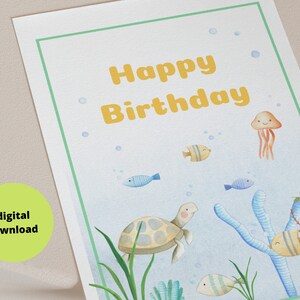 Sea Animal Birthday Card Printable, Boy and Gir Birthday Greeting Card ...