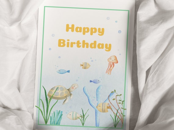 Sea Animal Birthday Card Printable Boy and Gir Birthday - Etsy