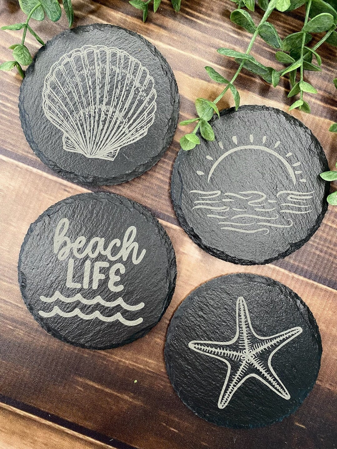 Beach Coaster Set, Slate Coasters, Beach Life, Beach Decor, Starfish ...