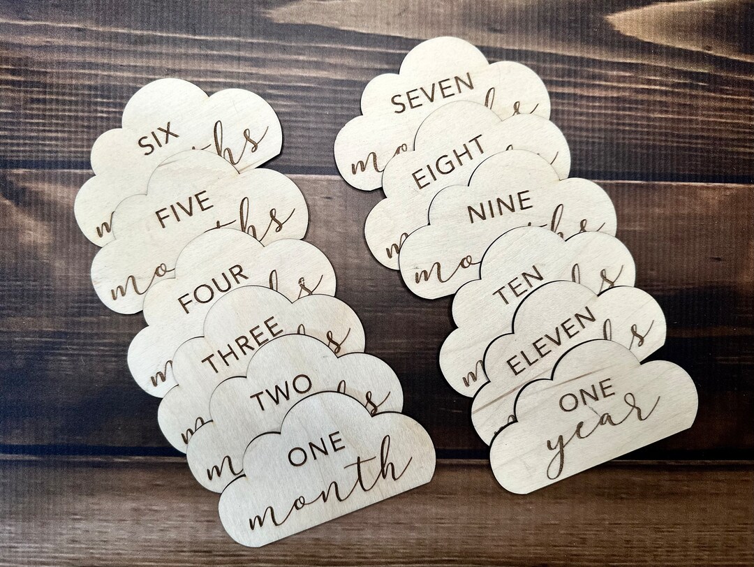 Baby Monthly Milestone Disc Set, Wooden Cloud Baby Milestone Disc ...