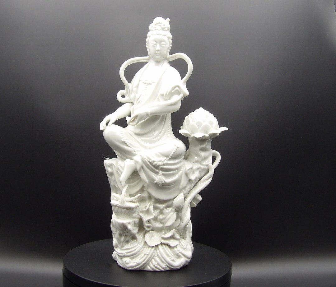 White Porcelain Chinese Goddess Kwan Yin Guan Yon With Fish - Etsy