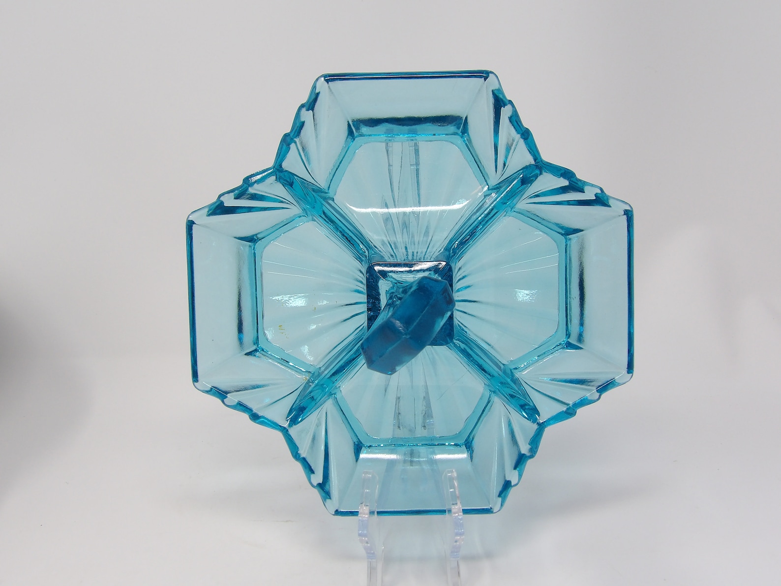 Vintage Tiara Indiana Glass Blue Art Deco Pyramid Handled 4 Part Relish ...