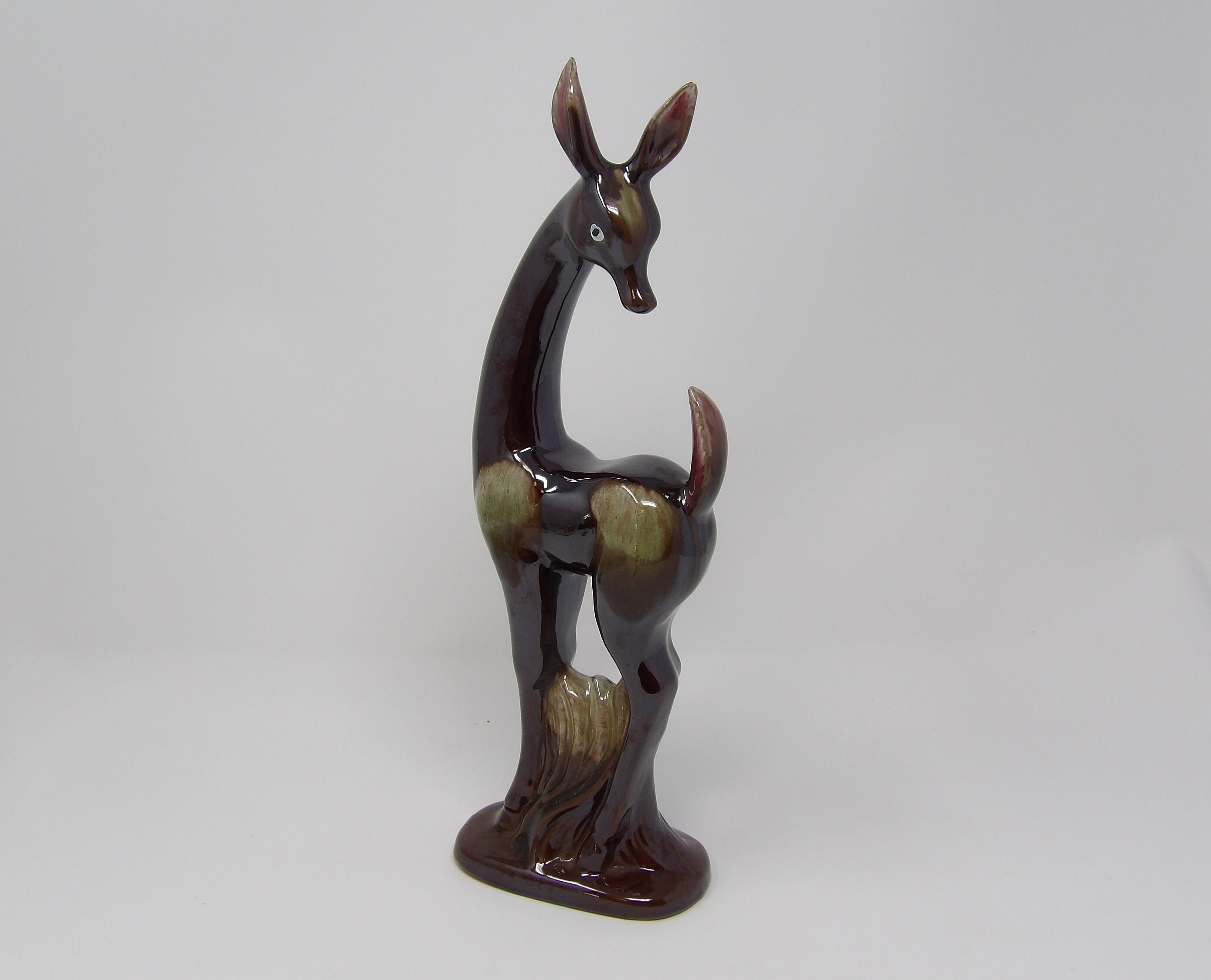 Vintage Tall Thin Art Deco Style Deer Figure Statue Brown Drip Glaze 12 ...
