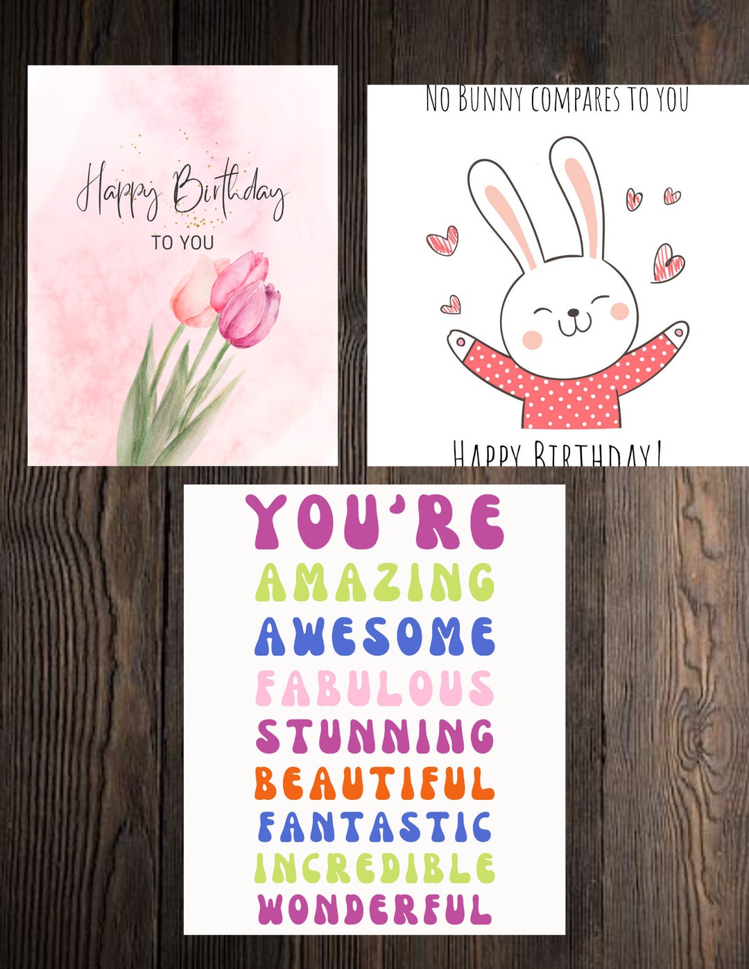 Happy Birthday Set of 3 Printable Digital Download Generic Birthday ...