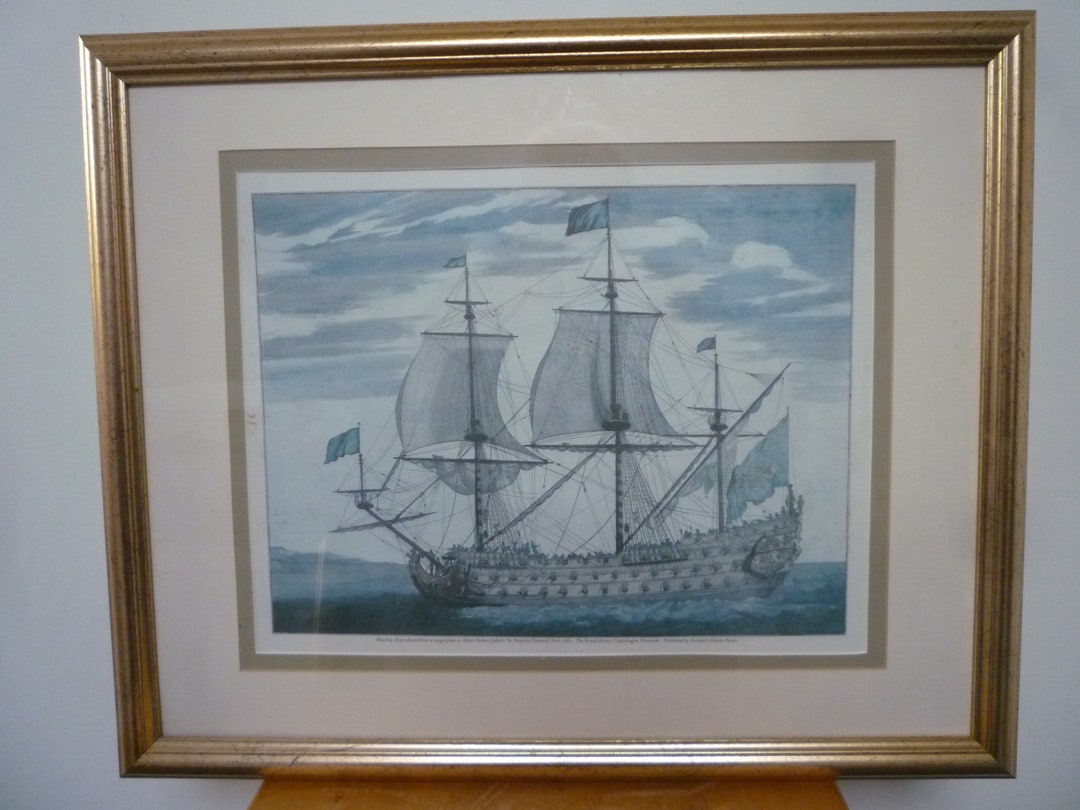 Warship-vintage Reproduction of Copperplate Print by Alexis Hubert ...