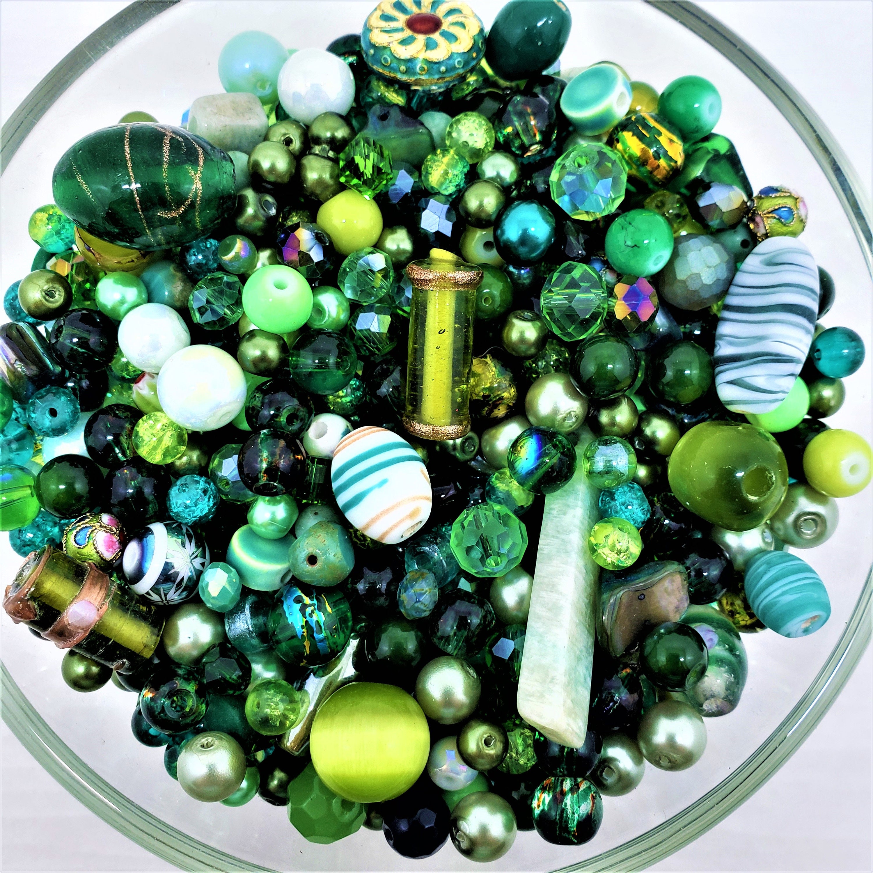 Green Bead Soup Mix, 4oz Glass Bead Mix, Mixed Loose Lot of Beads, Bulk ...