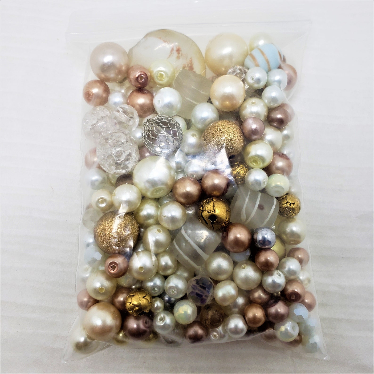 White Silver Gold Bead Soup Mix,4oz Glass Bead Mix, Mixed Loose Lot of ...