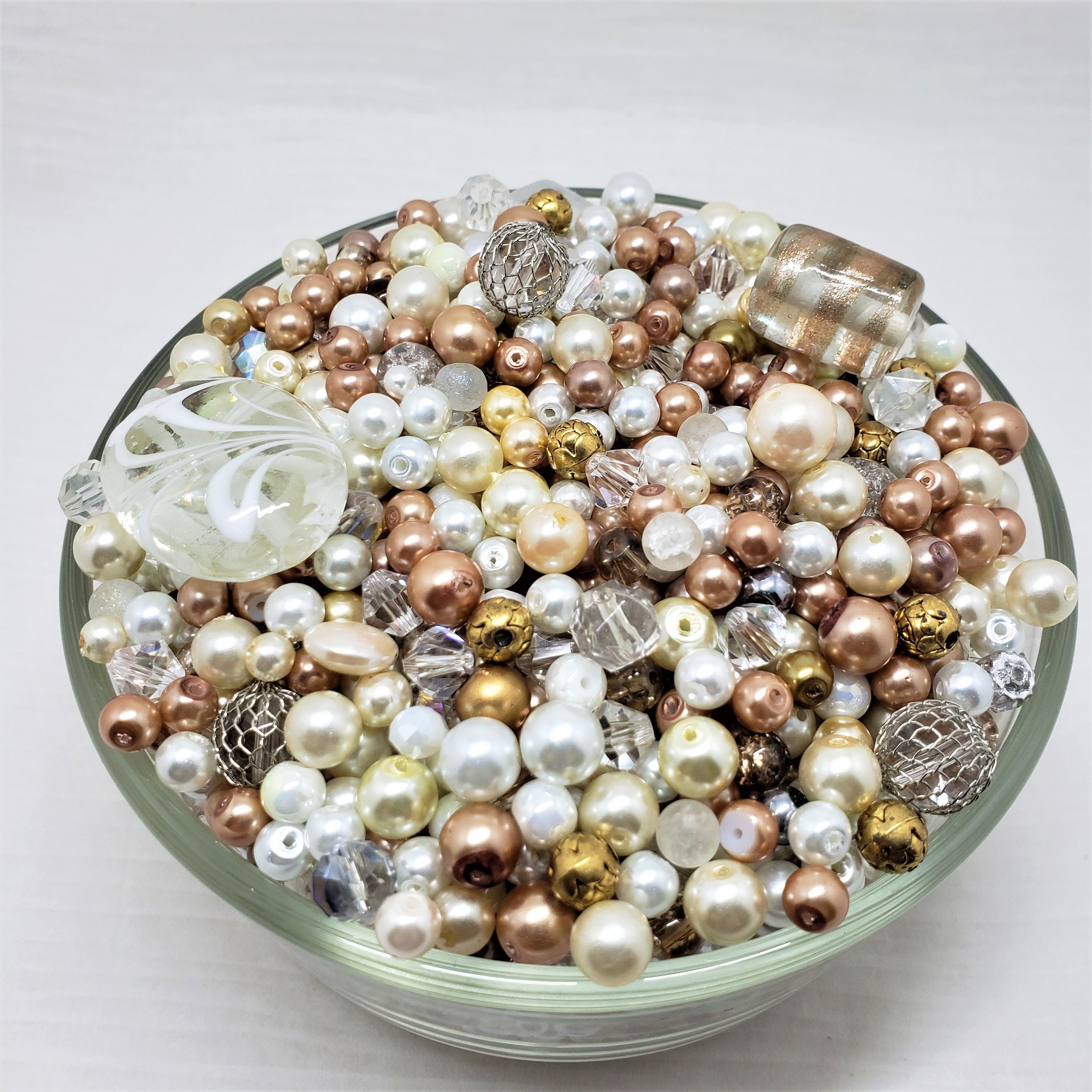 White Silver Gold Bead Soup Mix,4oz Glass Bead Mix, Mixed Loose Lot of ...