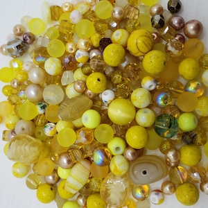 Yellow Bead Soup Mix, 4oz Glass Bead Mix, Mixed Loose Lot of Beads ...