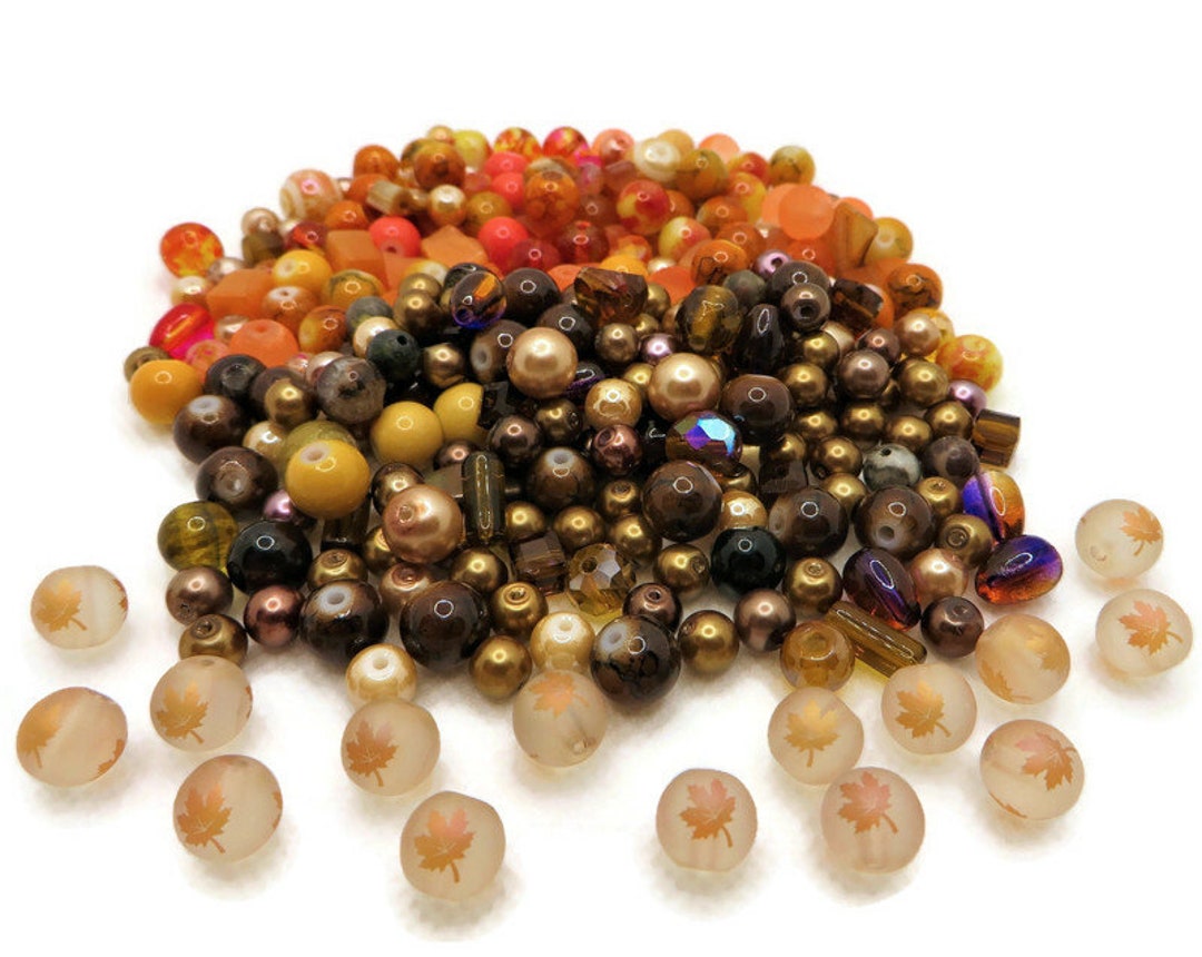 Fall Color Bead Mix With Electroplated 8mm Round Glass Maple Leaf Beads ...