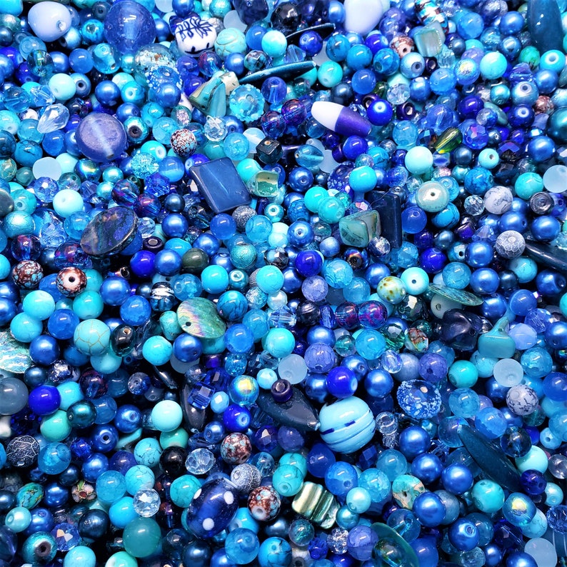 Blue Bead Soup Mix, 4oz Glass Bead Mix, Mixed Loose Lot of Beads, Bulk ...
