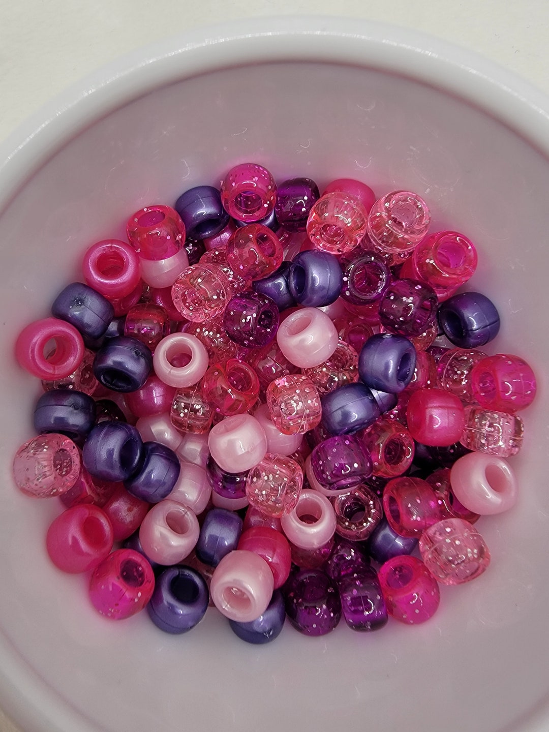 Pink and Purple Plastic Pony Bead Mix 9x6mm, Colorful Beads, Make ...