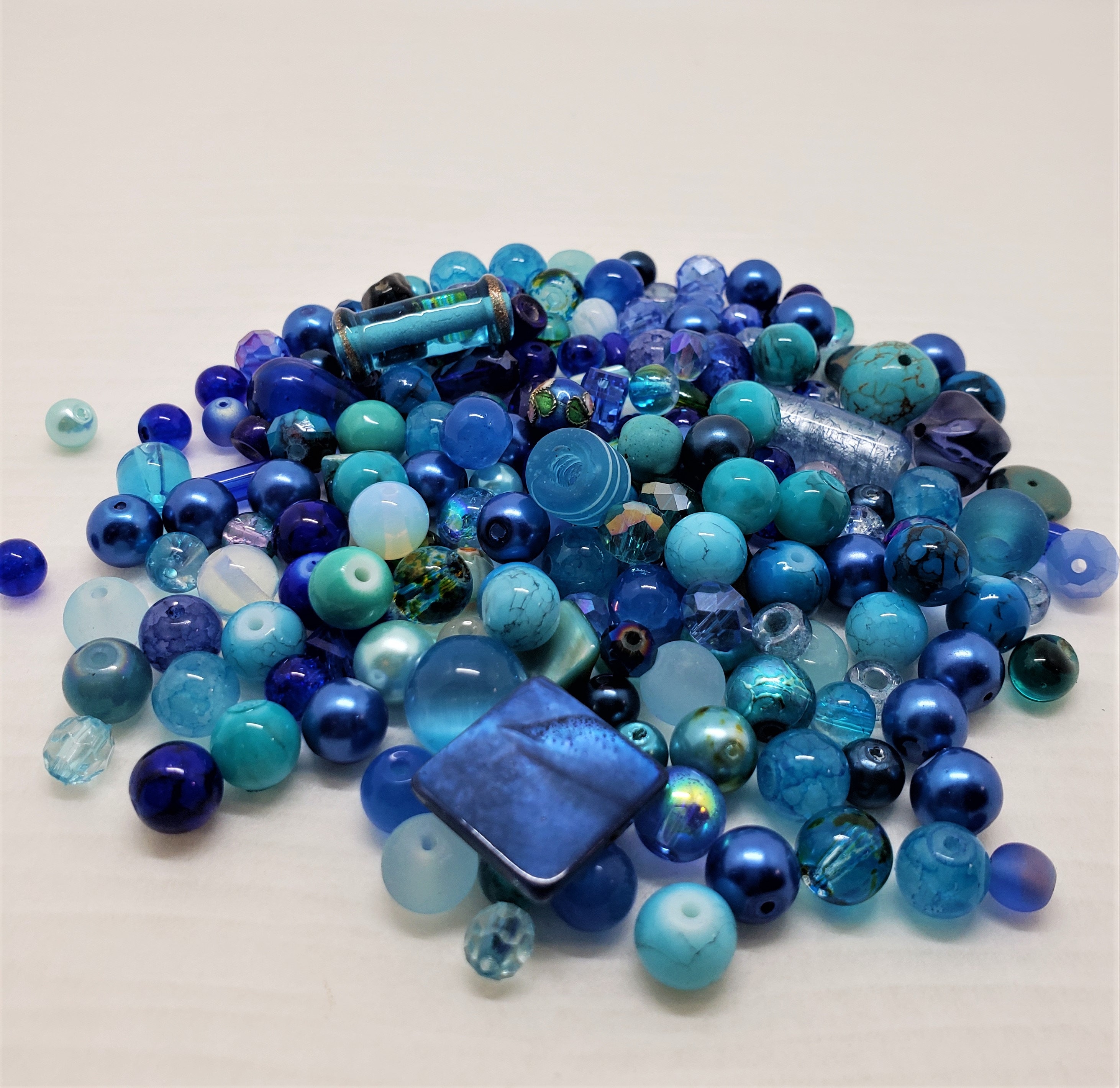 Blue Bead Soup Mix, 4oz Glass Bead Mix, Mixed Loose Lot of Beads, Bulk ...