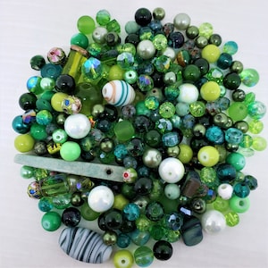 Green Bead Soup Mix, 4oz Glass Bead Mix, Mixed Loose Lot of Beads, Bulk ...