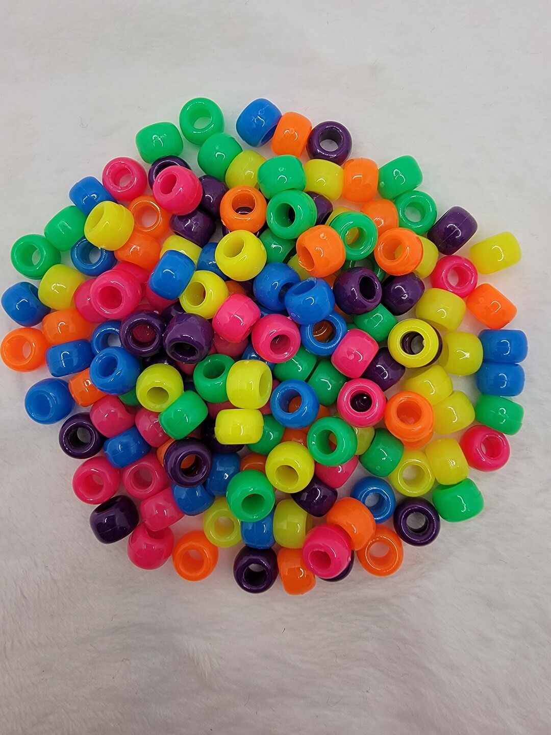 Neon Plastic Pony Bead Mix 9x6mm, Blue, Pink, Green, Purple Beads ...