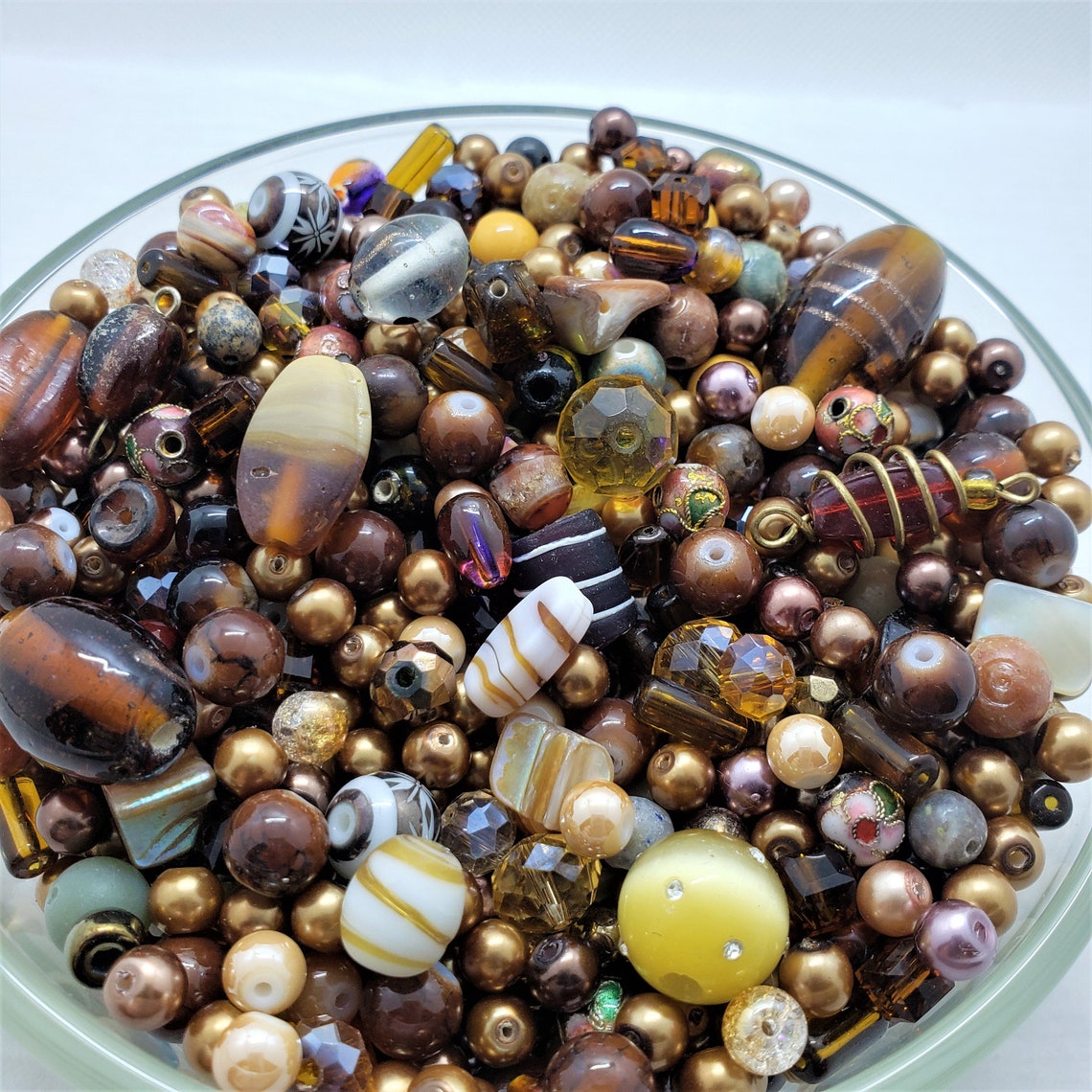 Brown Bead Soup Mix, 4oz Glass Bead Mix, Mixed Loose Lot of Beads, Bulk ...