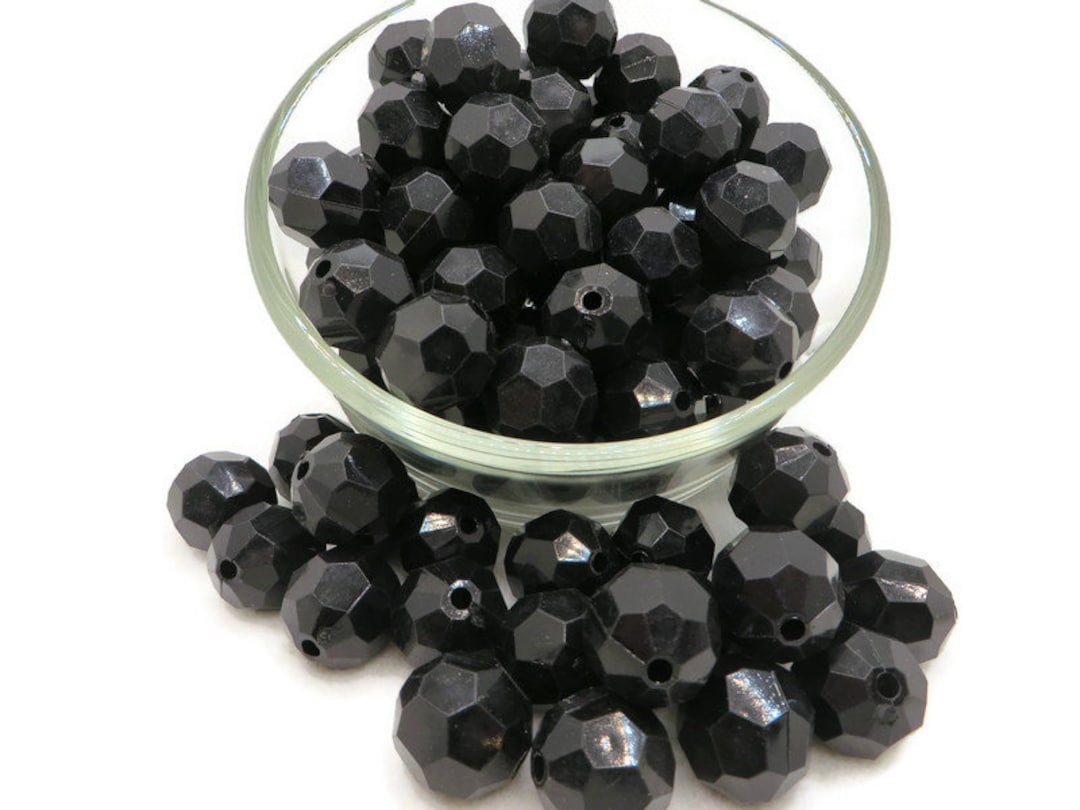 20mm Faceted Black Solid Bubblegum Beads, 20mm Acrylic Gumball Beads in ...